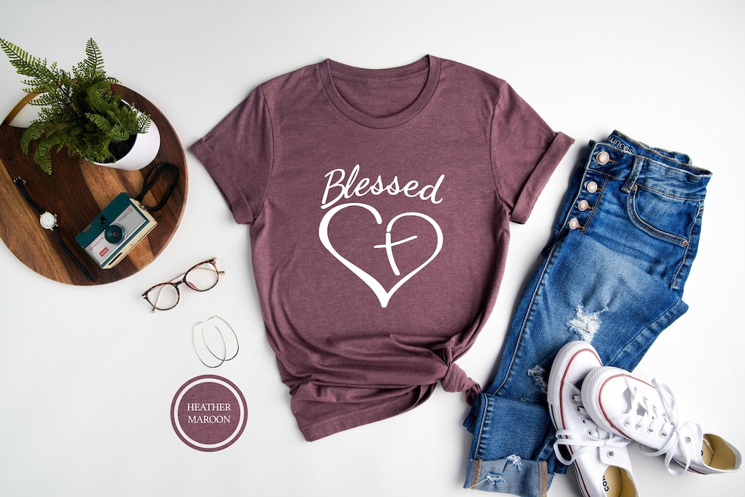 Blessed Cross Heart T-shirt, Christian Apparel - Etsy