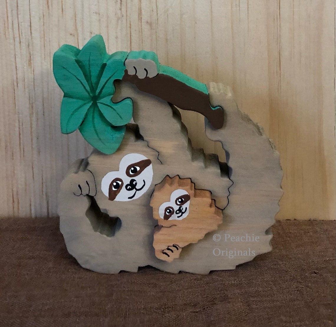 Sloth Puzzle , Made in the USA , Sloth and Baby Puzzle , Zoo Animal ...