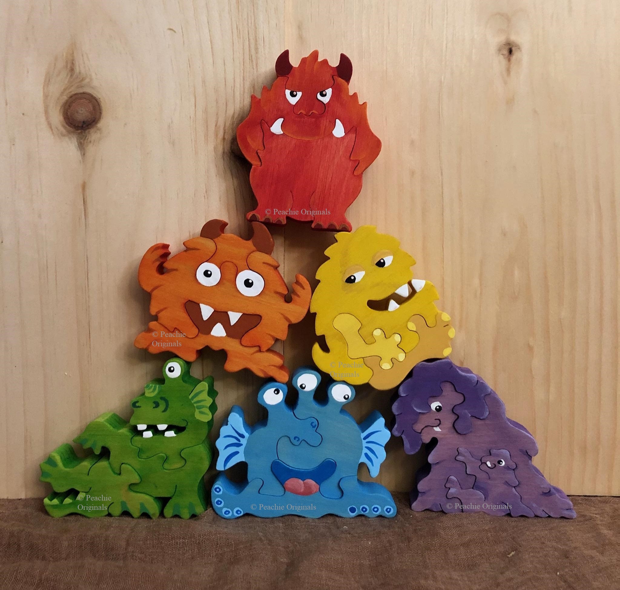 Rainbow Monsters 7 Choices Art Puzzle Monster Puzzle Etsy