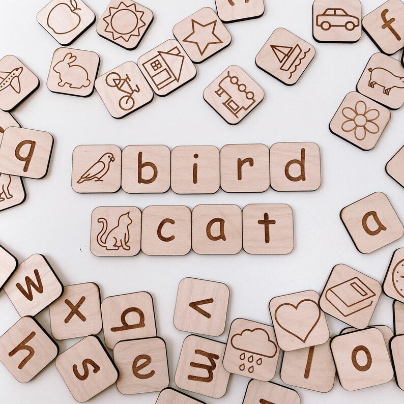 Alphabet Tiles With Pictures Letter Tiles Spelling Game - Etsy