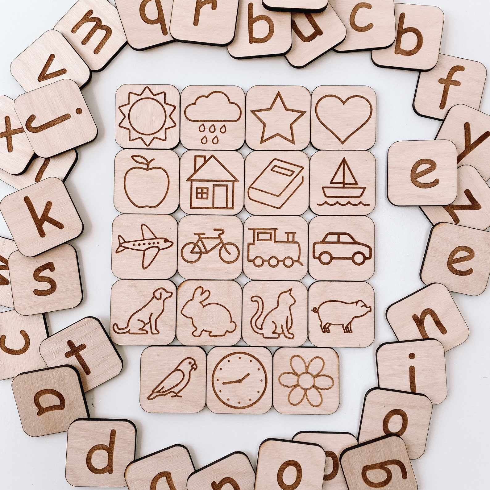 Alphabet Tiles With Pictures Letter Tiles Spelling Game - Etsy