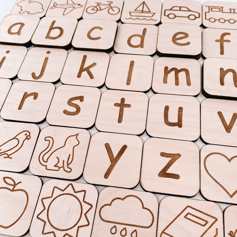 Alphabet Tiles With Pictures Letter Tiles Spelling Game - Etsy
