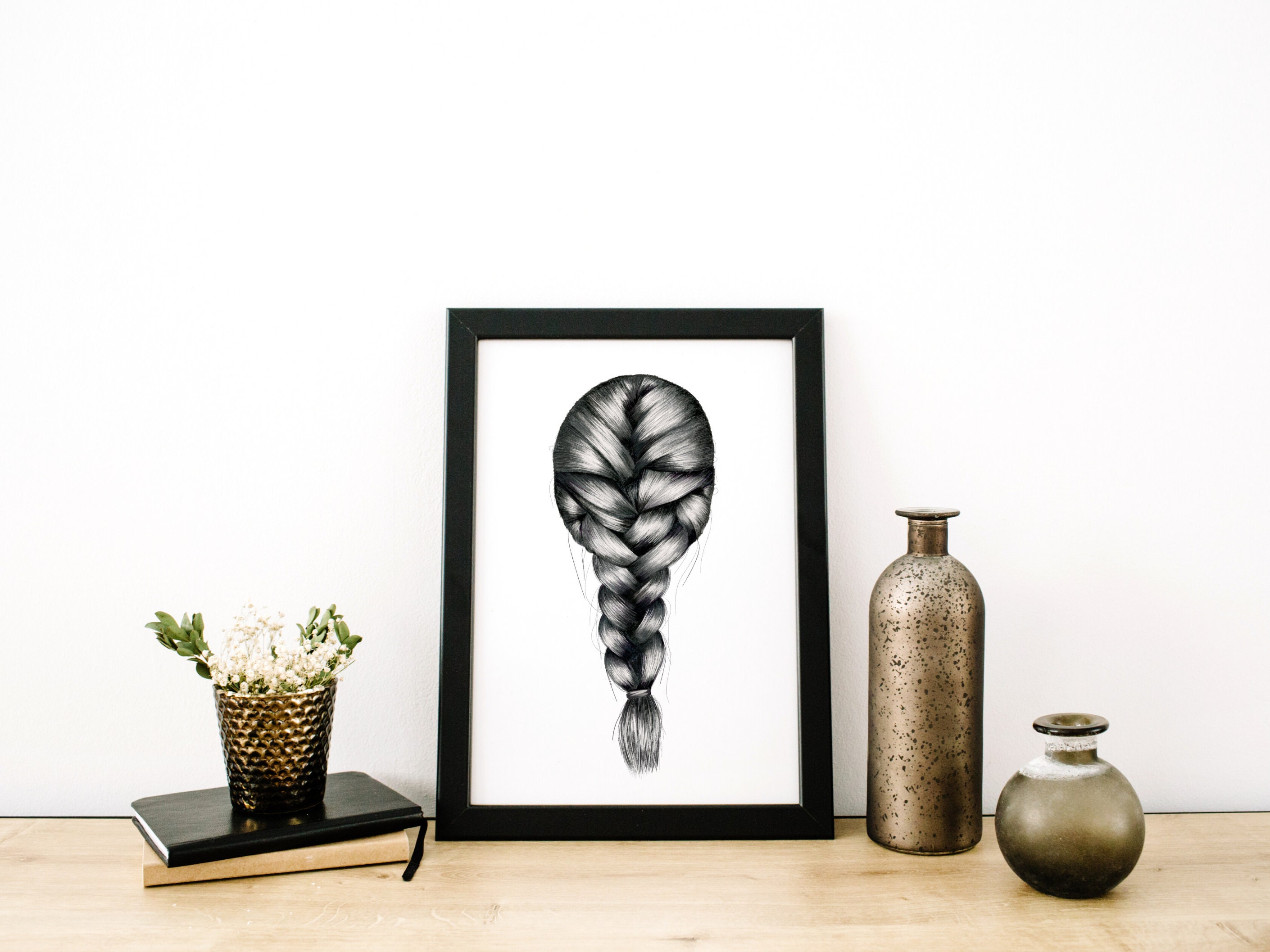 Hairdressing, Salon, Printable Wall Art, Drawing, Print, Hair Braids ...