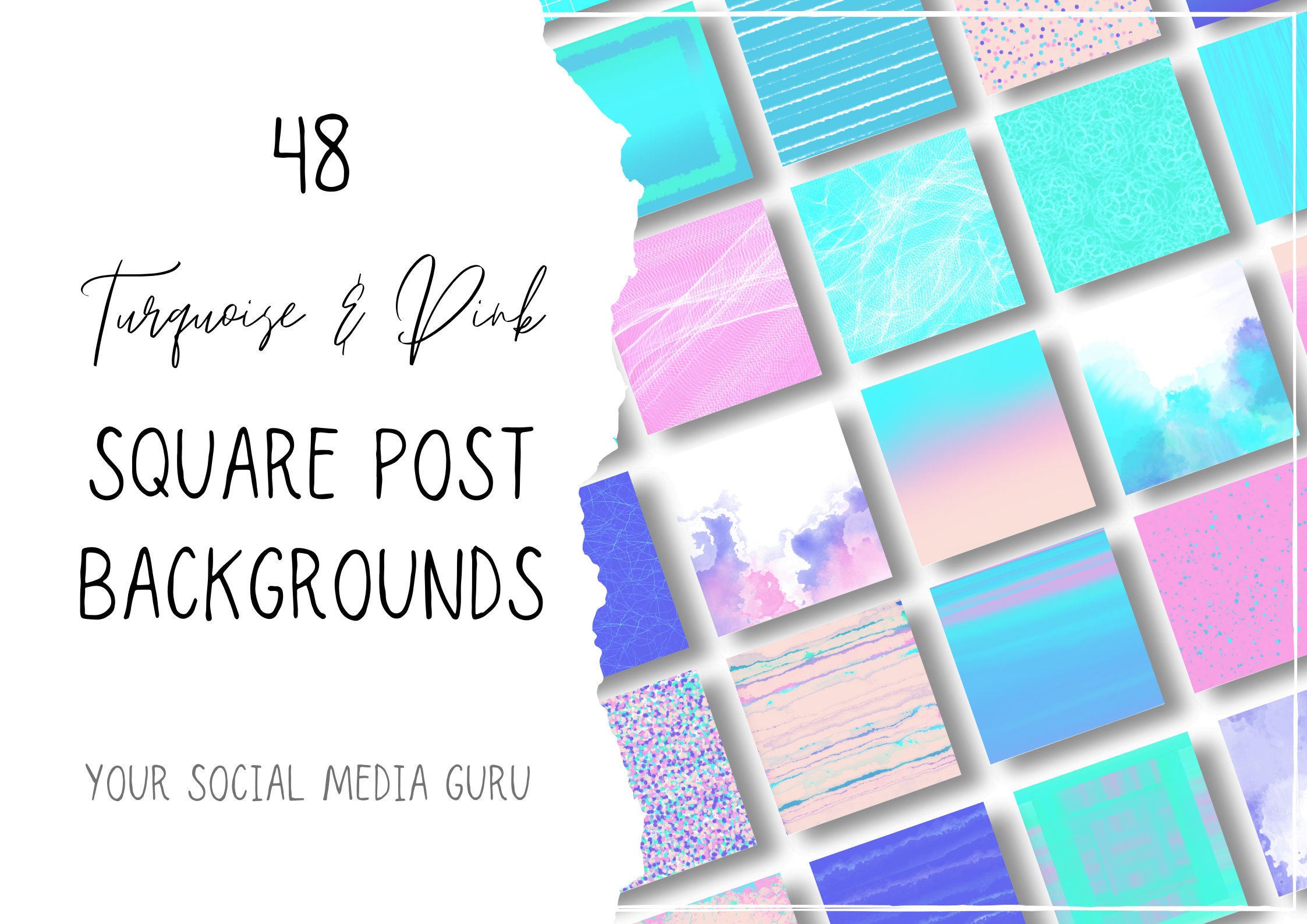 Instagram Post, Neon, Insta, Backgrounds, 48 Turquoise & Pink, Digital ...