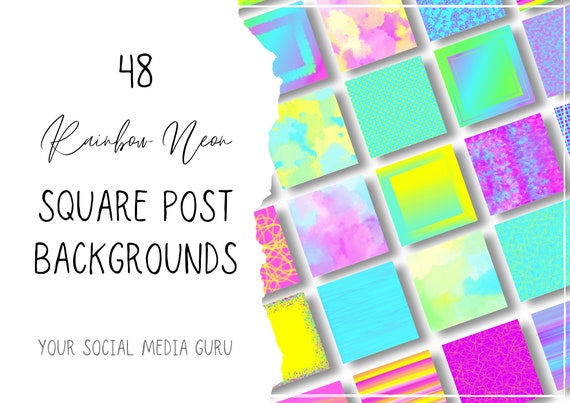 Instagram Post Neon Templates Backgrounds Party Rainbow | Etsy