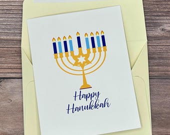Happy Hanukkah Card, Menorah Card, Jewish Holiday Card, Watercolor Art ...