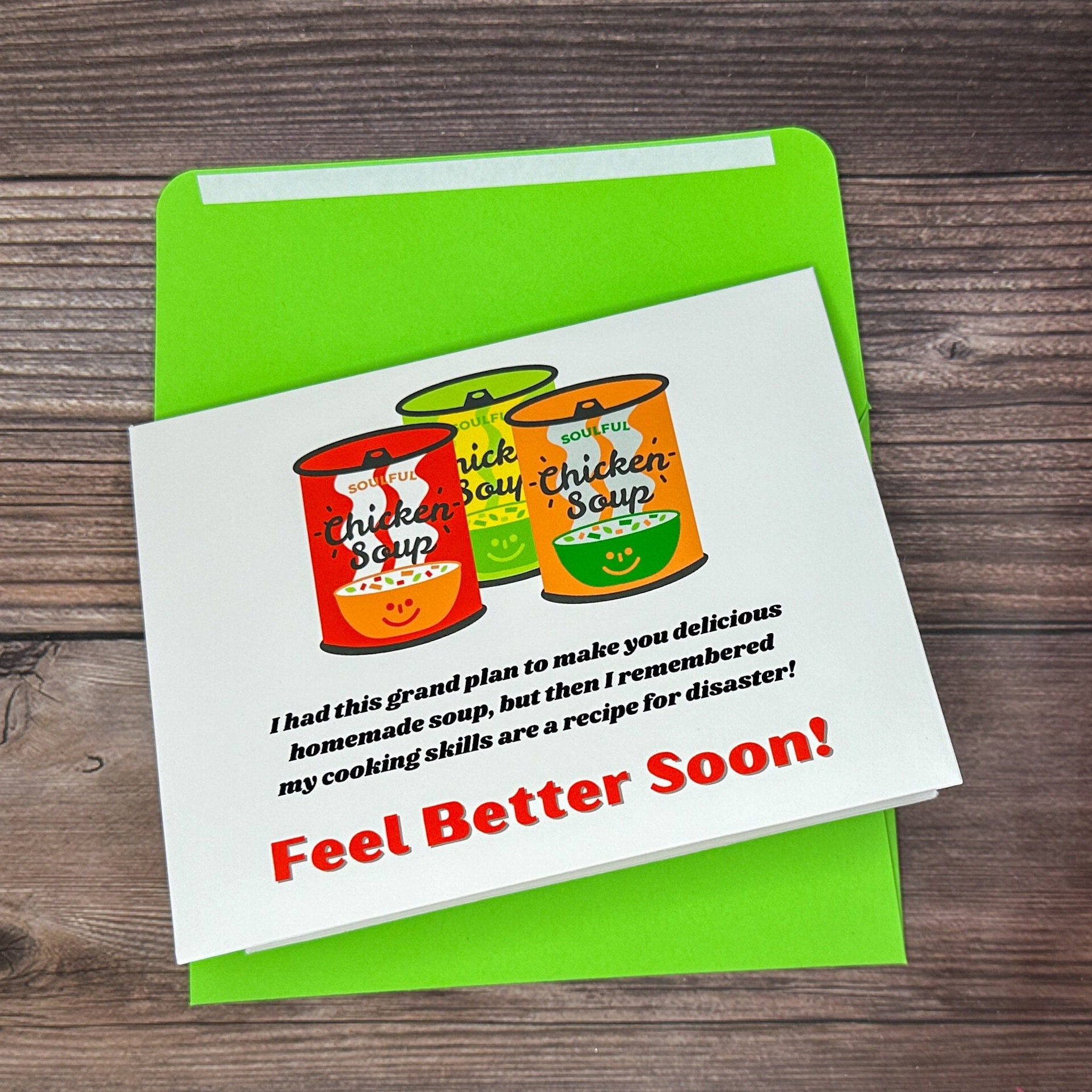 Funny Get Well Card, Feel Better Soon Card, Soup Card, Get Well Wishes ...
