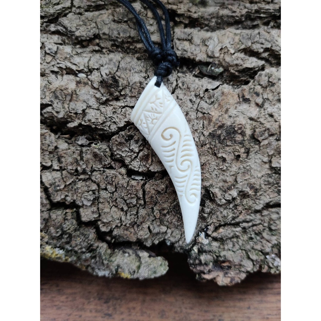 Bone Tooth , Tribal Pendant, Hand Carved White - Etsy