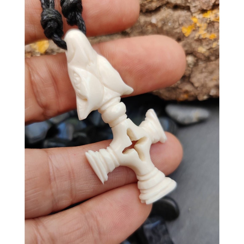 Icelandic Wolf Cross Viking White Bone Pendant Hand Carved | Etsy