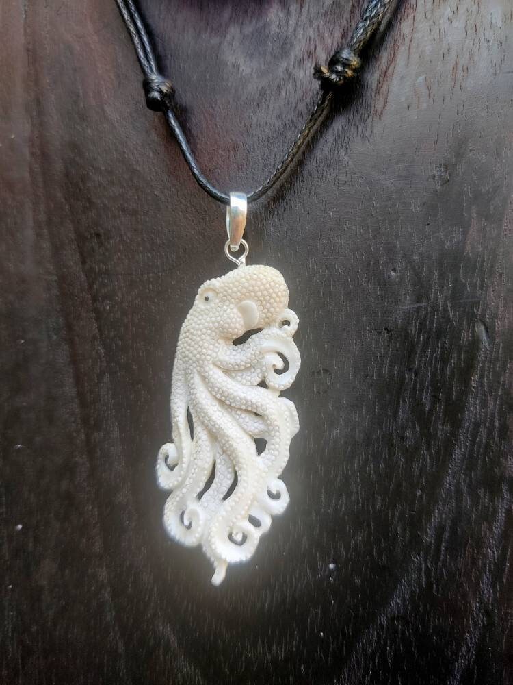 Bone Octopus Pendant Kraken Necklace Curly Tentacles - Etsy