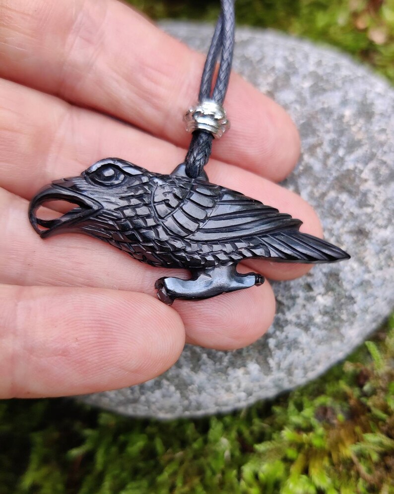 Bone Raven Crow Pendant Hand Carved Raven Necklace Black - Etsy