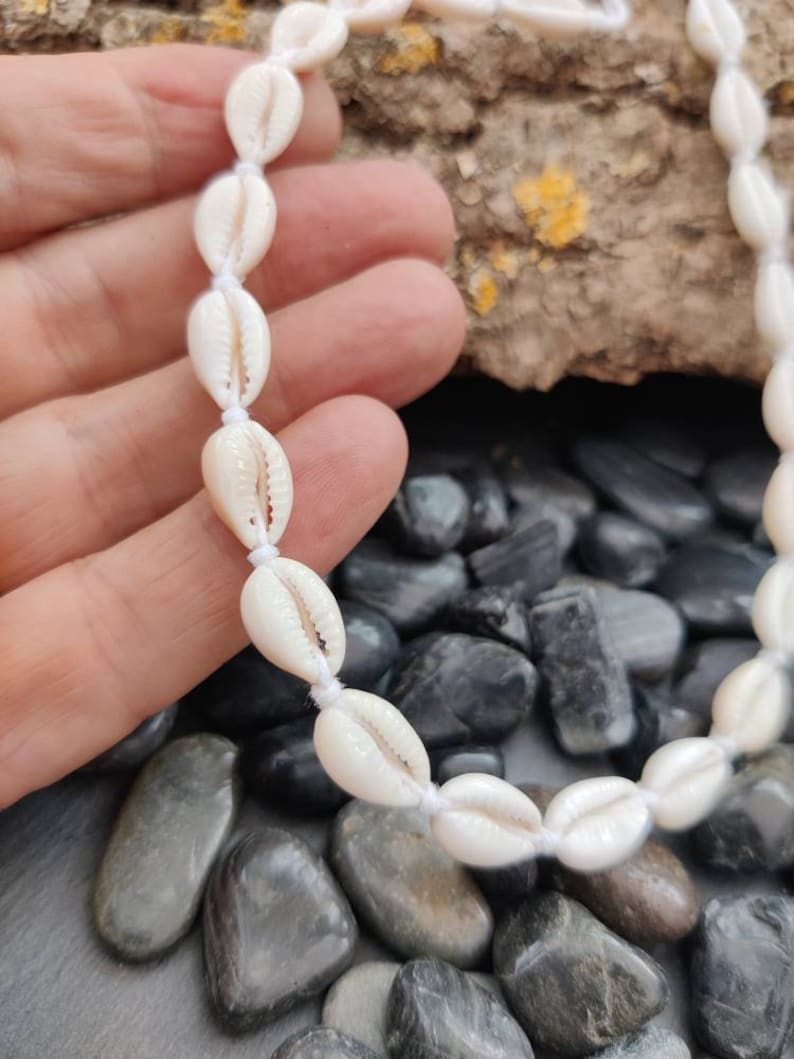 Cowrie Shell Choker Necklace With White Cord Boho Surf Beach | Etsy UK