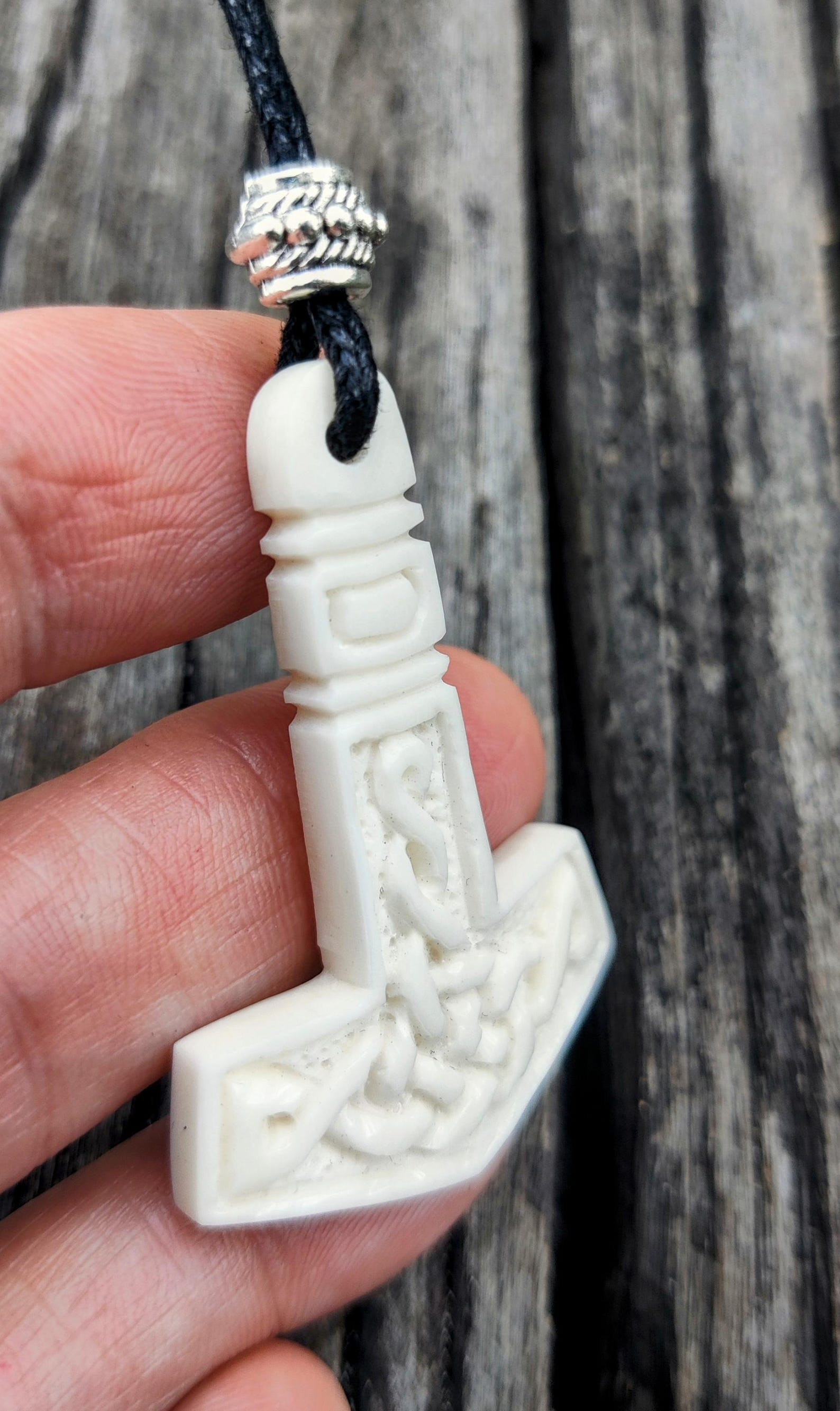 Bone Viking Mjolnir Pendant, White Thor's Hammer, Celtic Knotwork - Etsy UK