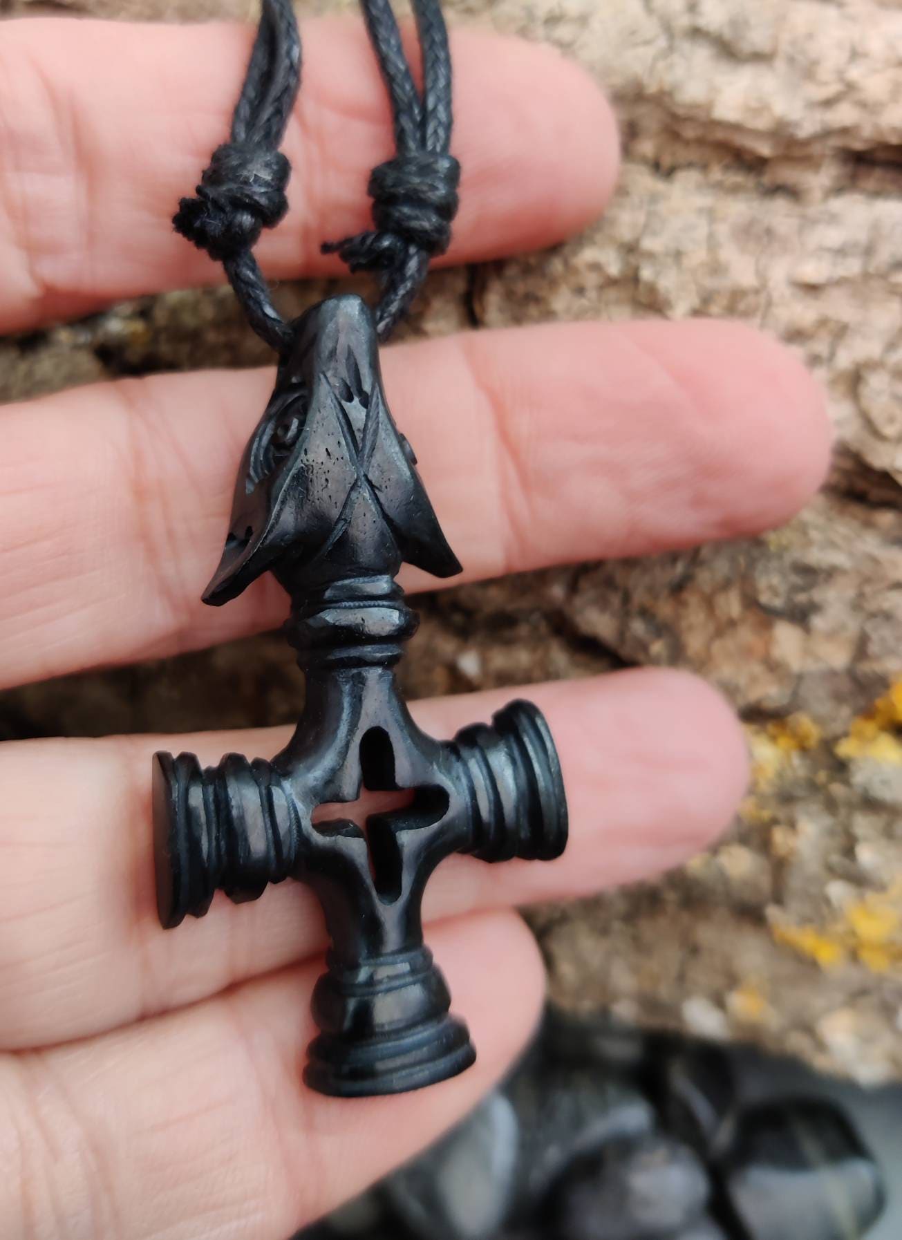 Bone Wolf Cross Pendant Icelandic Viking Norse Black - Etsy