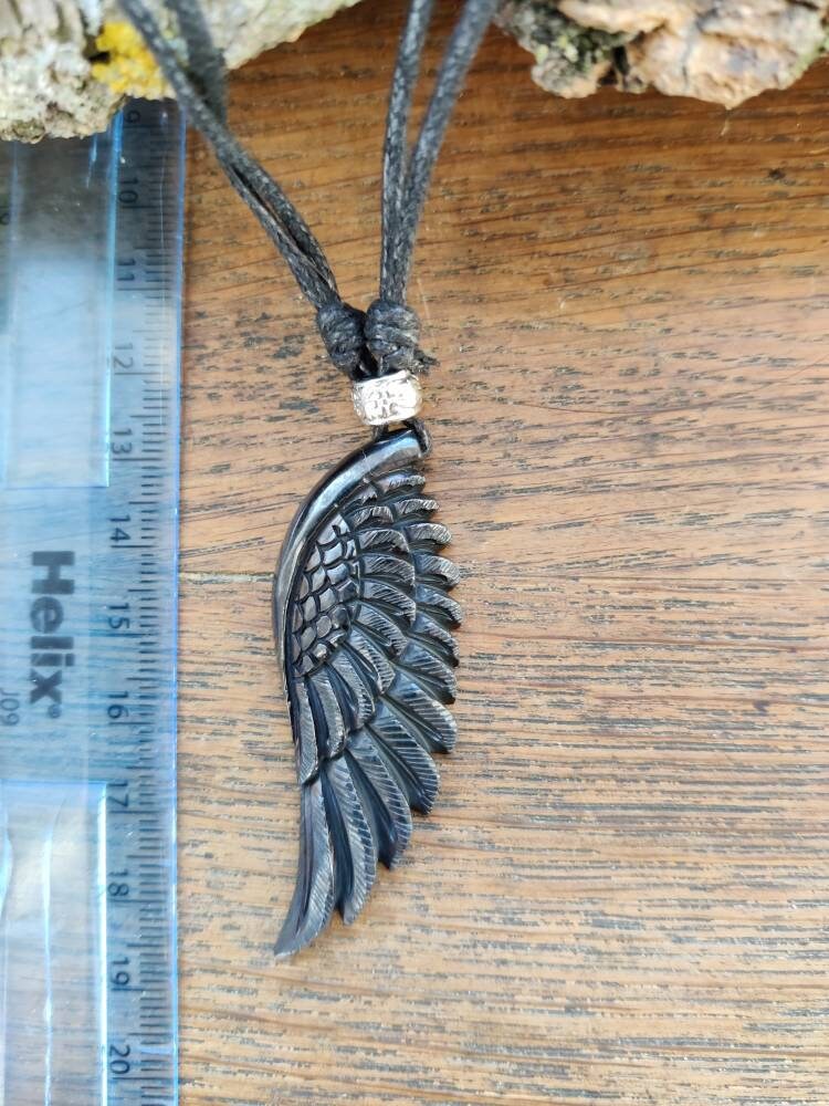 Bone Black Angel Raven Crow Wing Pendant | Etsy