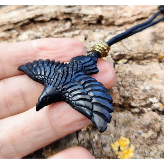 Raven Crow Wings Out Pendant Hand-carved From Black Iron Wood - Etsy
