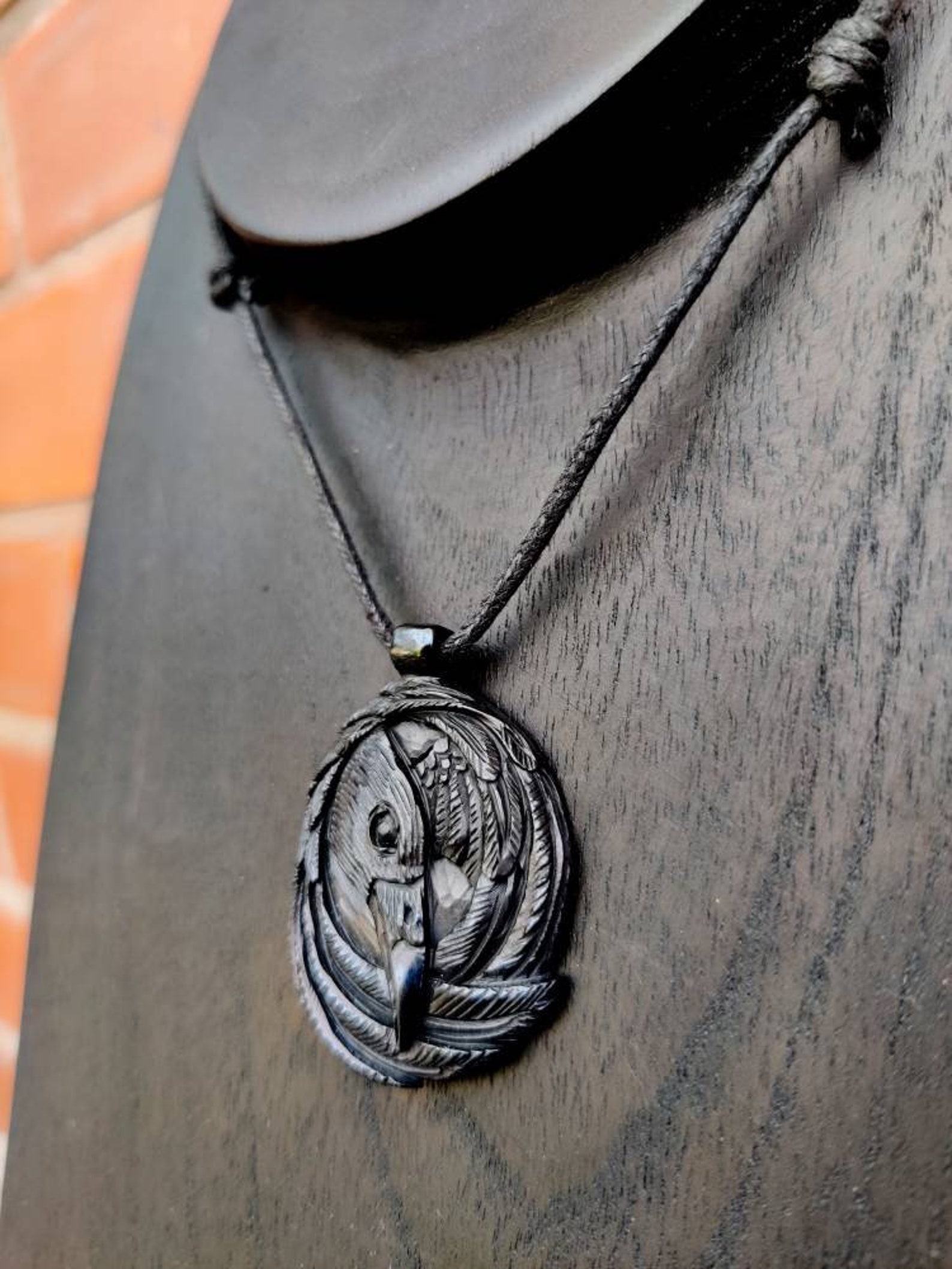 Raven Crow Bone Pendant Hand Carved Round With Wings - Etsy