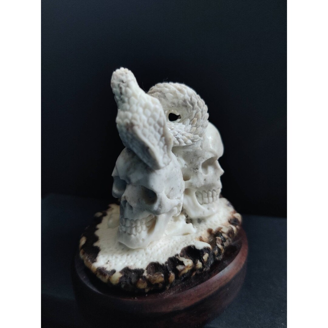 Snake and Two Skulls Deer Antler Carving Figurine CA 12 - Etsy Denmark