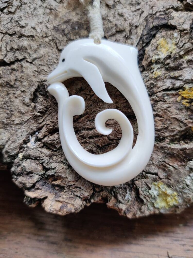 Bone Dolphin Wave Maori Style Necklace Handcarved | Etsy