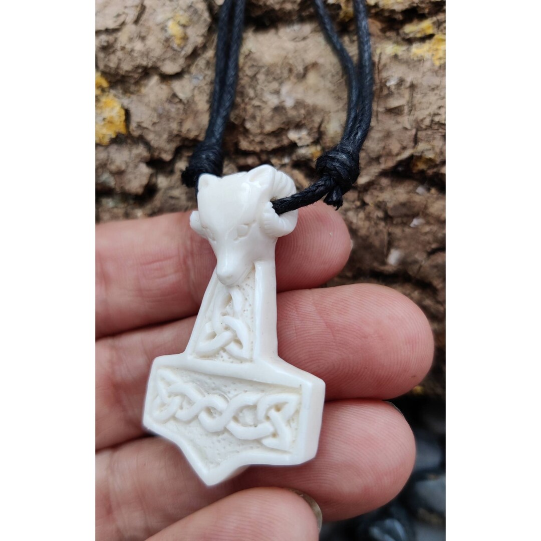 Bone Thor's Hammer Mjolnir Rams Head Celtic Knotwork Pendant - Etsy