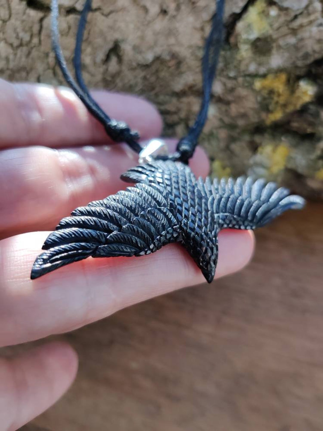 Raven Black Bone Pendant, Hand-carved - Etsy