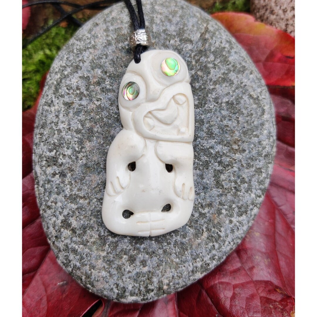 Bone Tiki Pendant, Abalone Shell Eyes, Hand-carved in Maori Style - Etsy