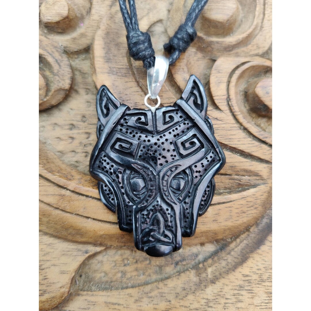 Black Bone Celtic Tribal Wolf Head Pendant Viking Norse - Etsy