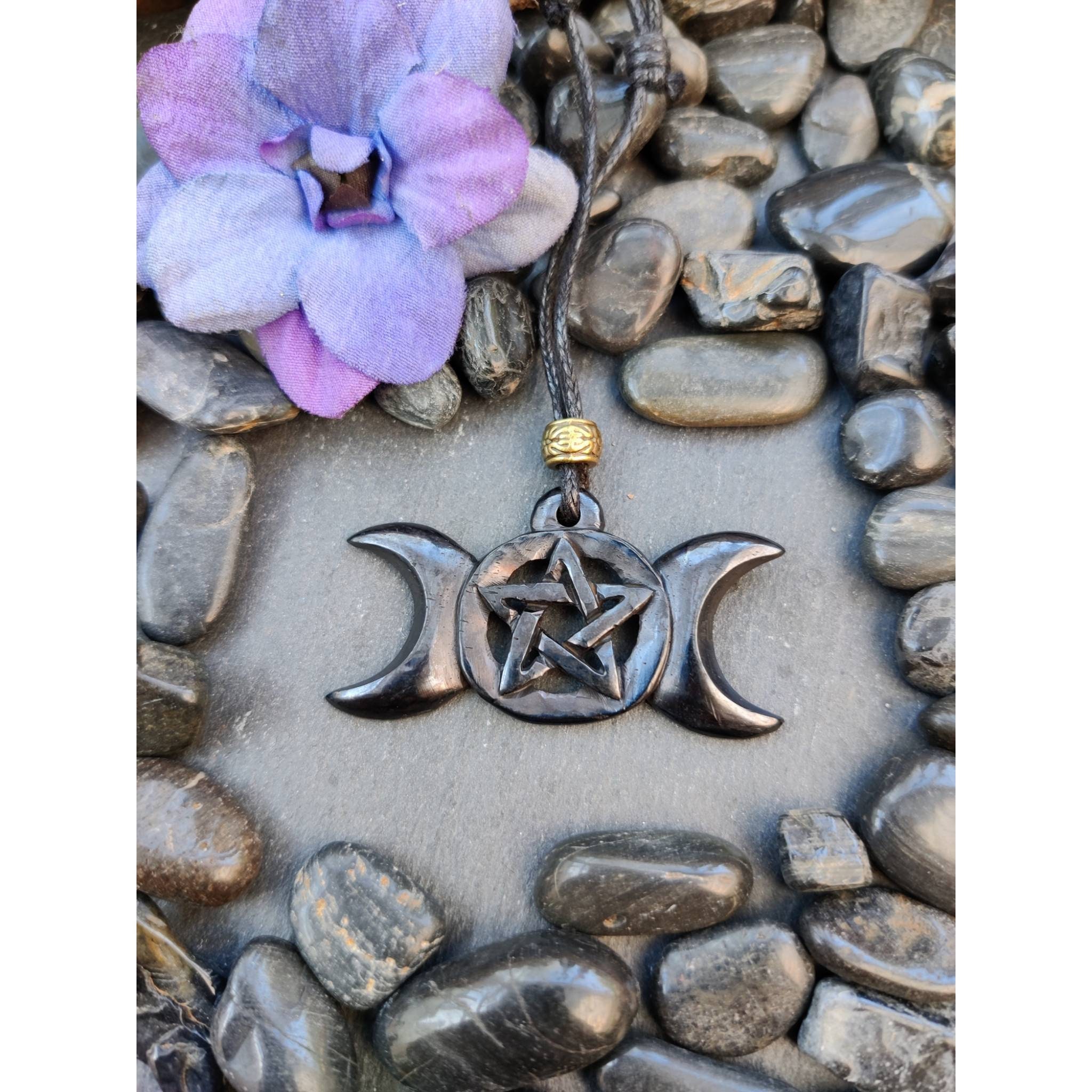 Triple Moon Pentagram Pendant Handcarved From Horn Natural - Etsy