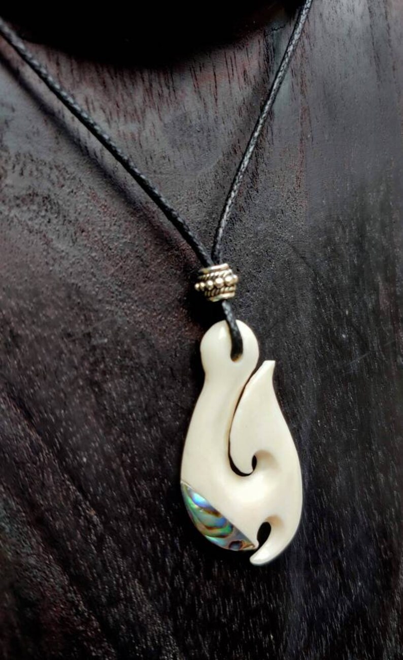 Maori Style Bone Hook Pendant With Abalone Shell Inset - Etsy
