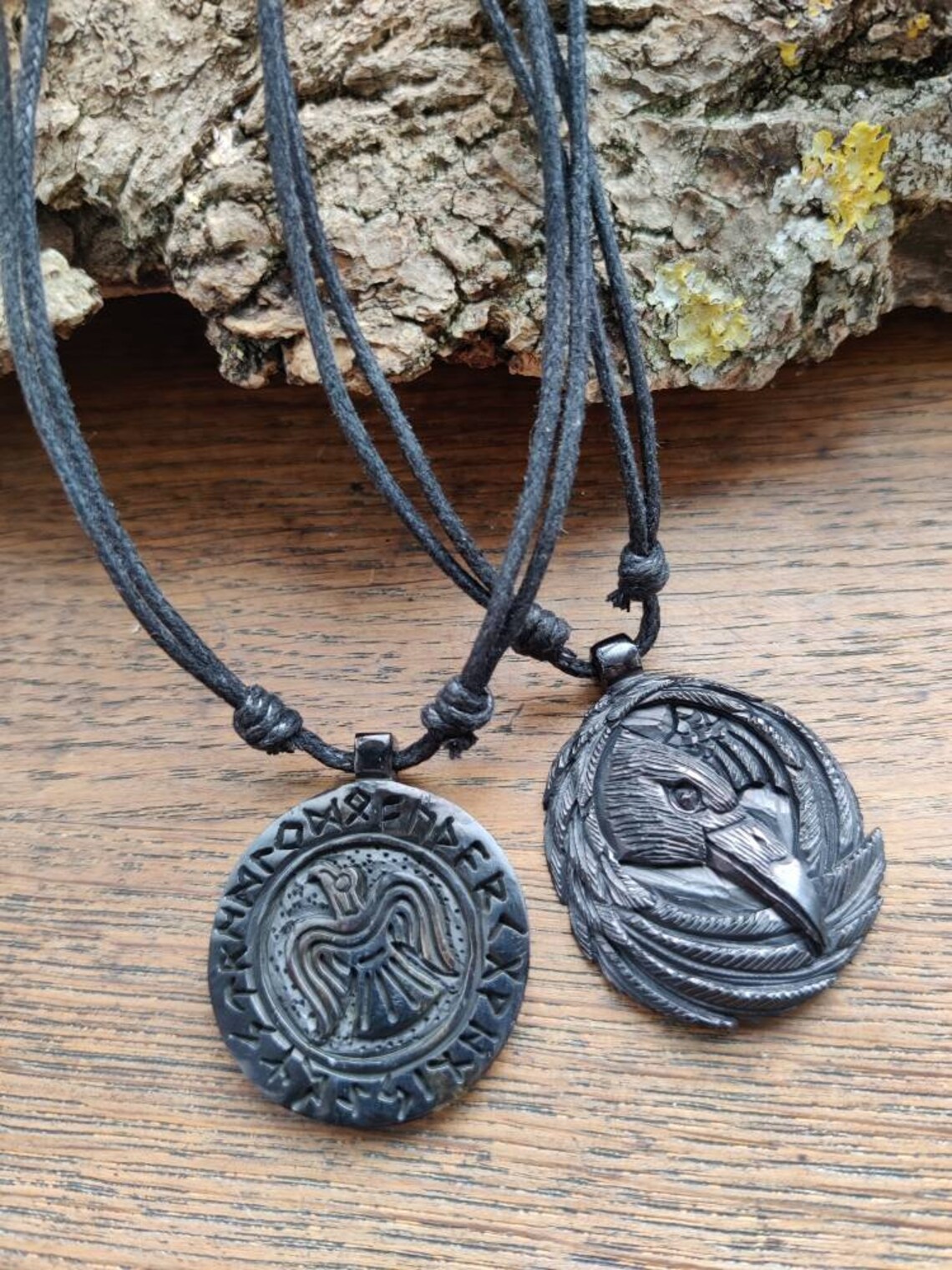 Viking Raven Norse Icelandic Rune black Bone Pendant - Etsy