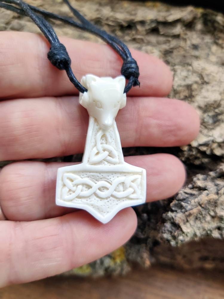 Bone Thor's Hammer Mjolnir Rams Head Celtic Knotwork | Etsy