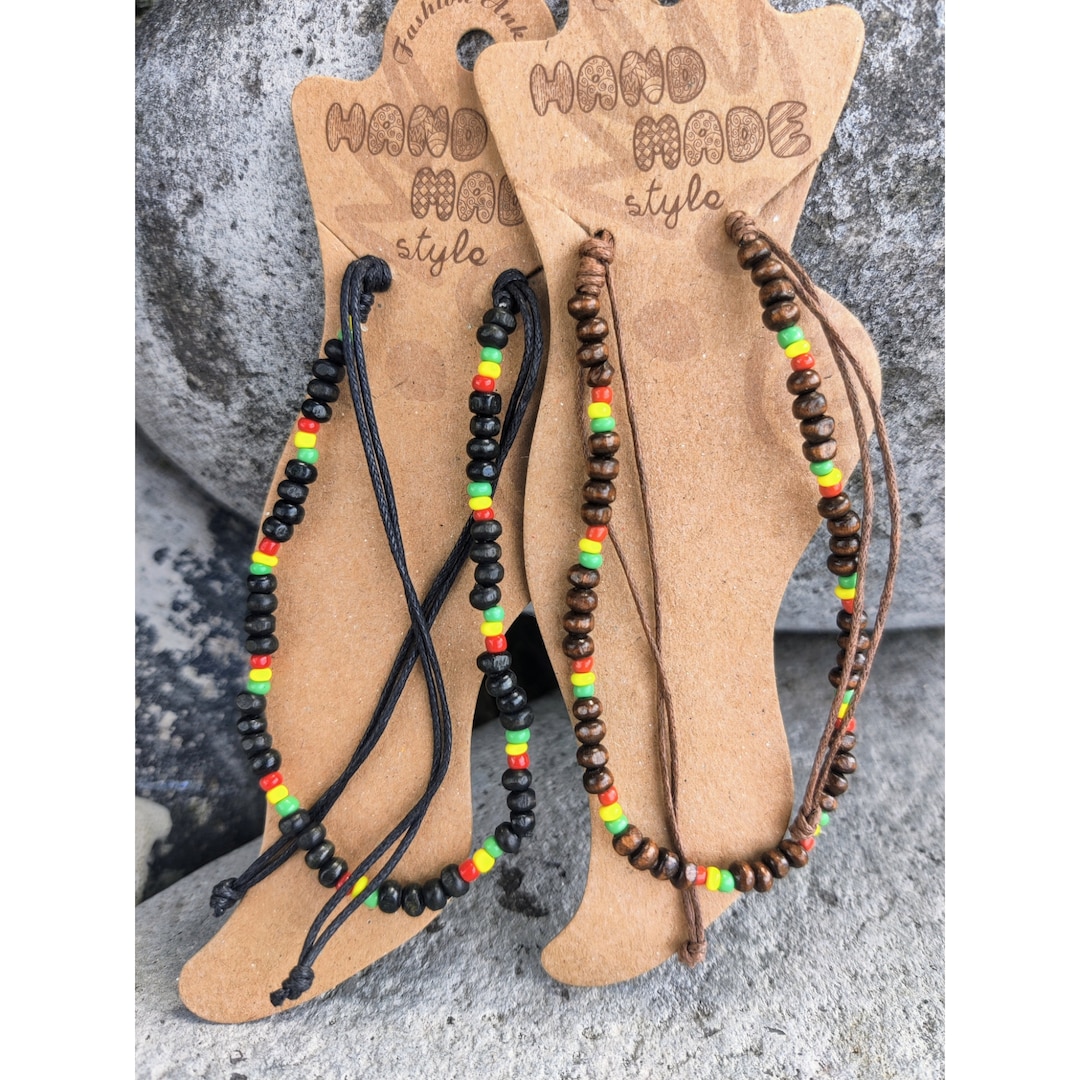 Rasta Jamaican Beaded Anklet, Black Brown Ankle Bracelet, Rasta Beads ...