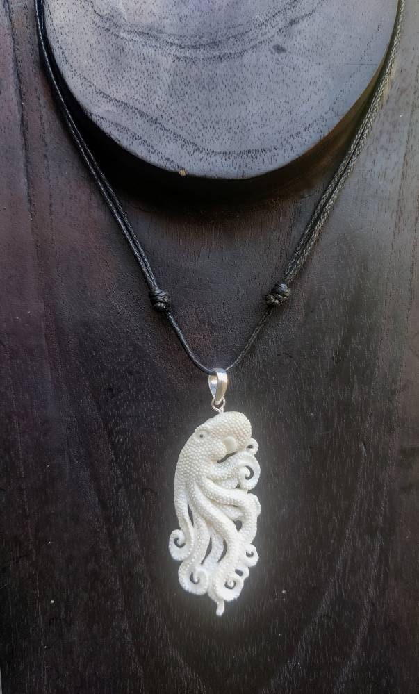 Bone Octopus Pendant Kraken Necklace Curly Tentacles - Etsy