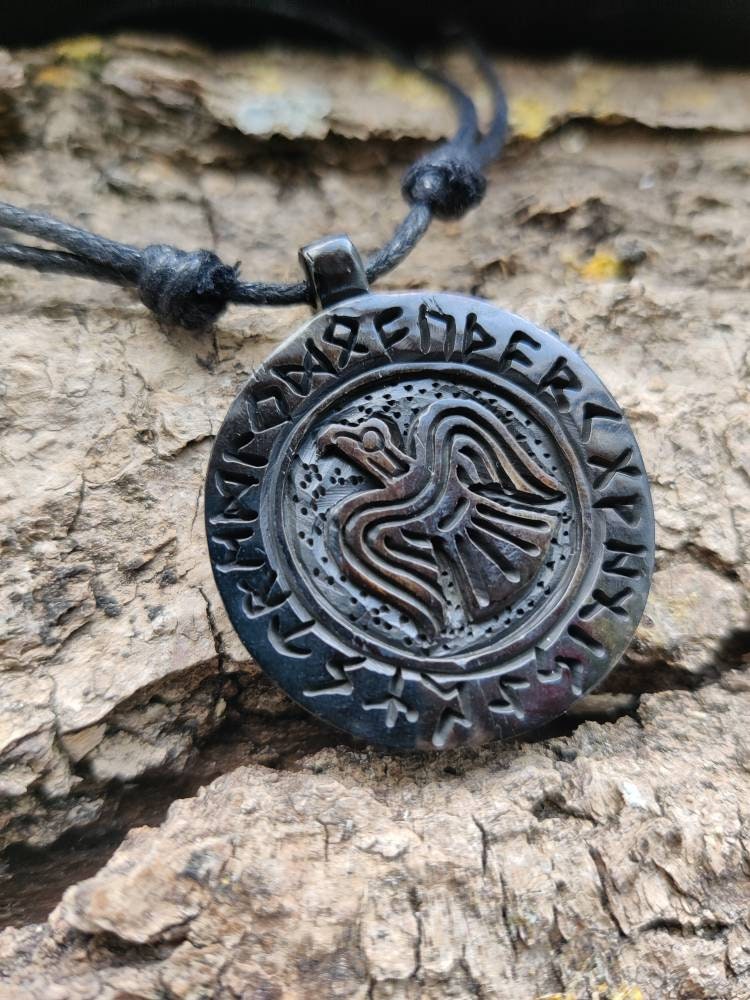 Viking Raven Norse Icelandic Rune black Bone Pendant - Etsy