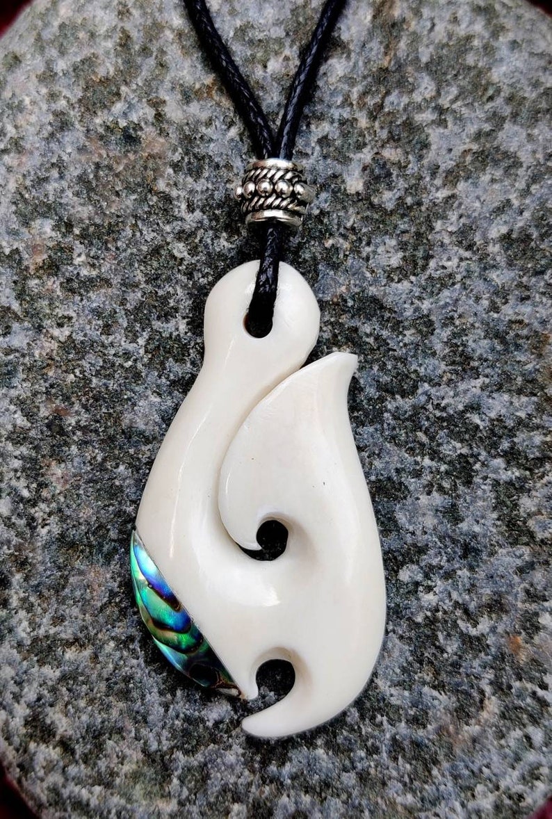 Maori Style Bone Hook Pendant With Abalone Shell Inset - Etsy