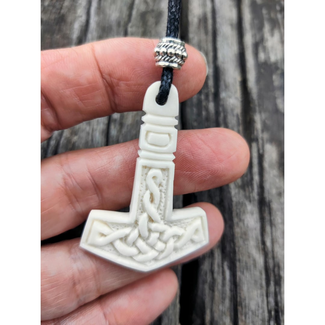 Bone Viking Mjolnir Pendant, White Thor's Hammer, Celtic Knotwork - Etsy