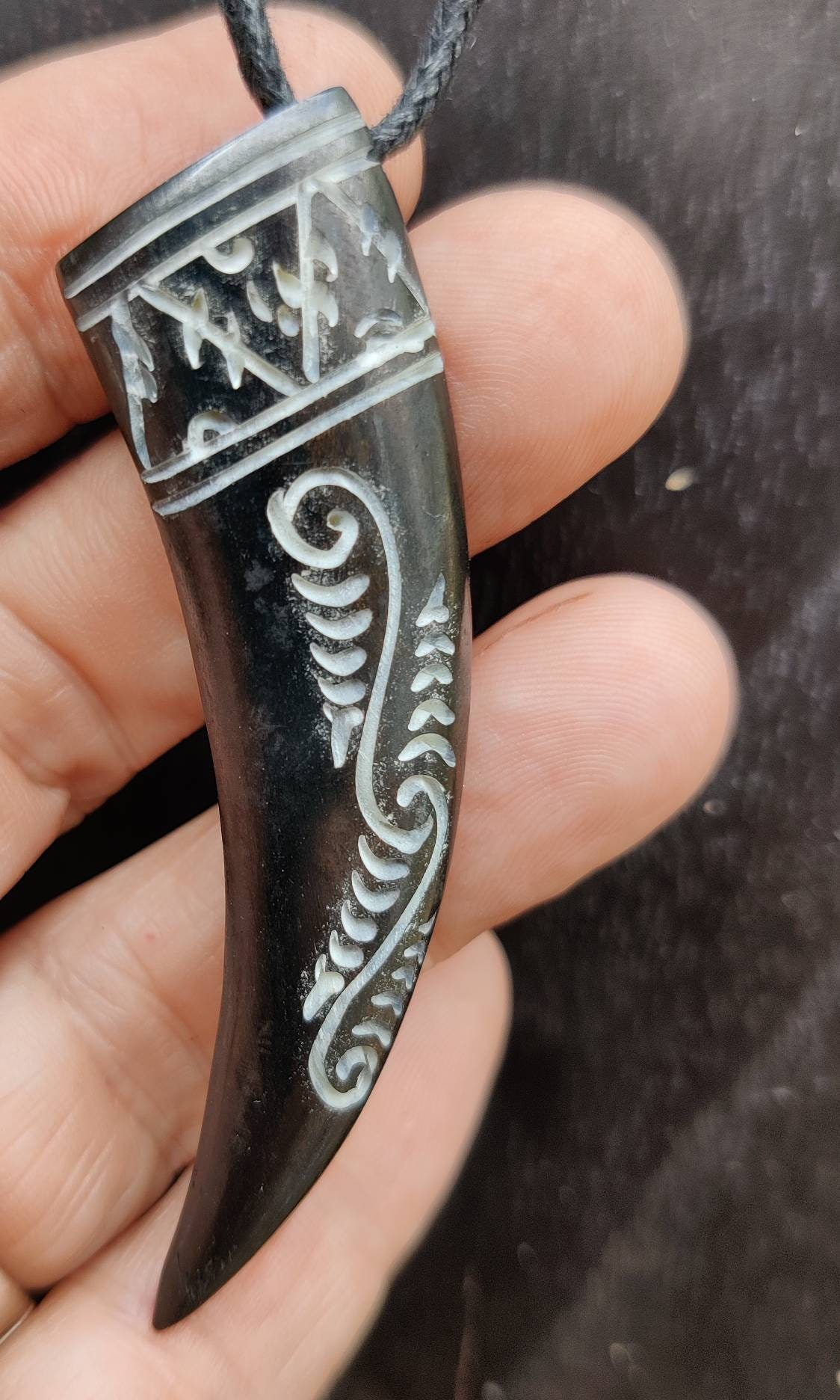 Black Bone Tooth Pendant, Hand Carved, Tribal Markings - Etsy
