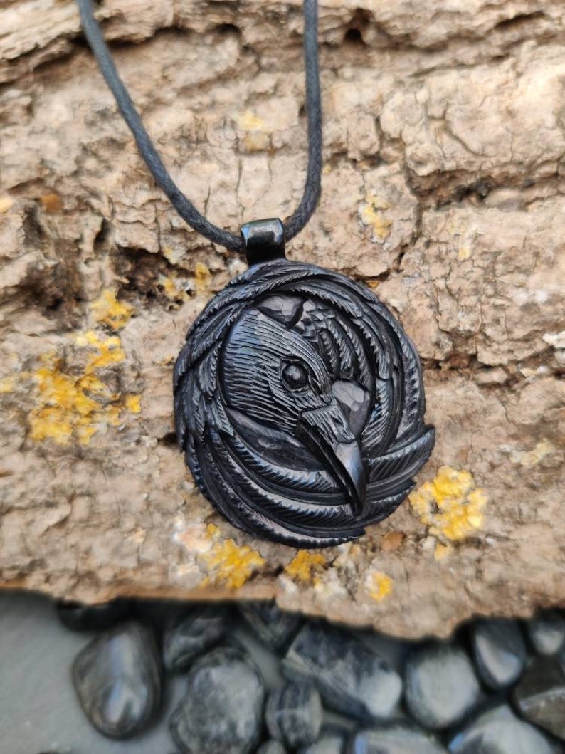 Raven Crow Bone Pendant Hand Carved Round With Wings - Etsy