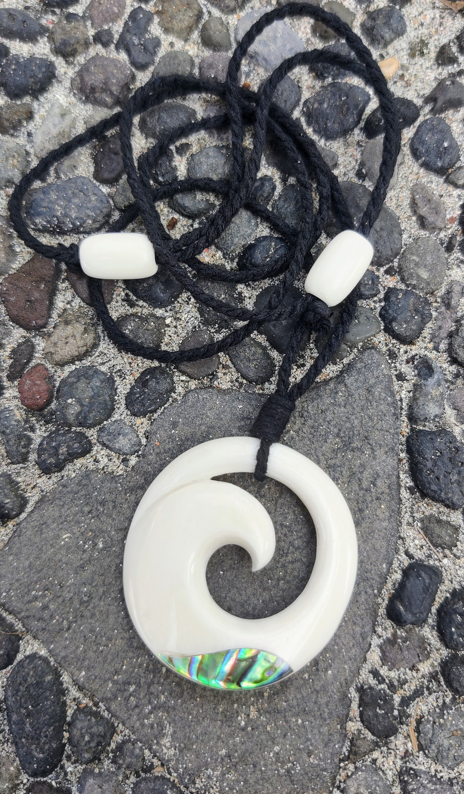 Bone Eternal Wave Circle, Maori Style Tribal Pendant, Abalone Shell ...