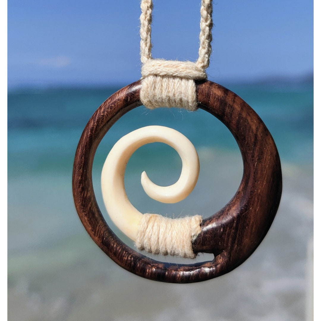 Maori Style Spiral Pendant, Bone and Wood, Eternal Wave - Etsy