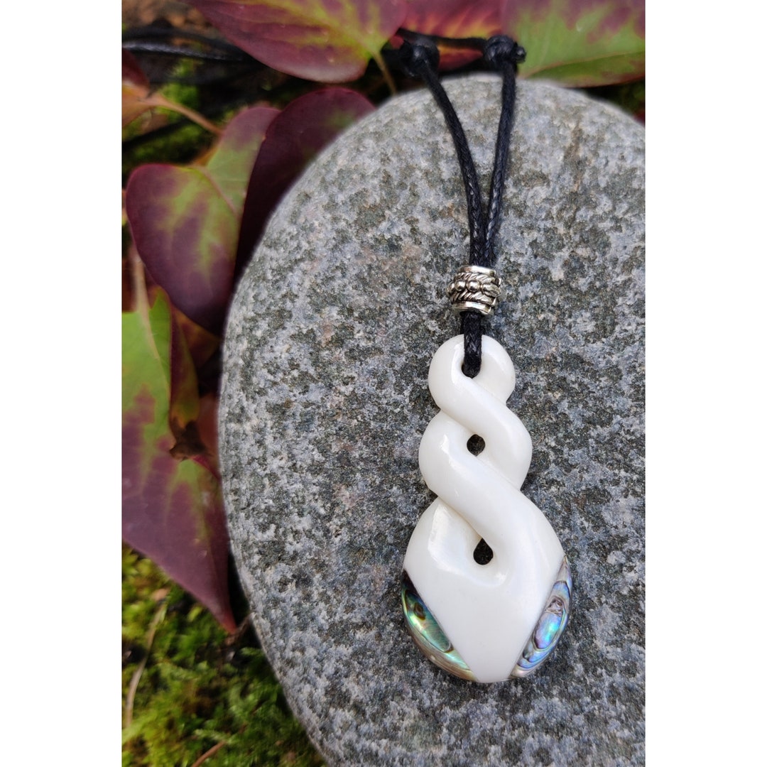 Bone Infinity Twist Pendant, Maori Style Pikorua, Paua Shell Inlay - Etsy