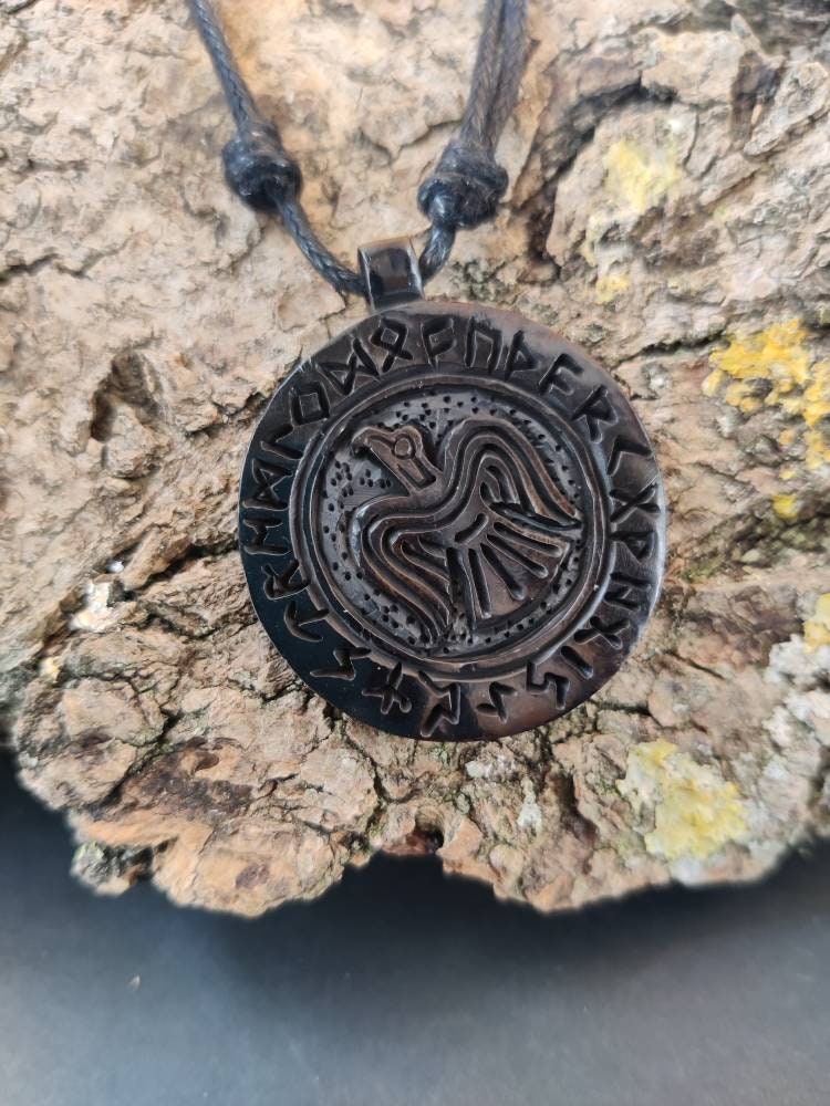 Viking Raven Norse Icelandic Rune black Bone Pendant - Etsy