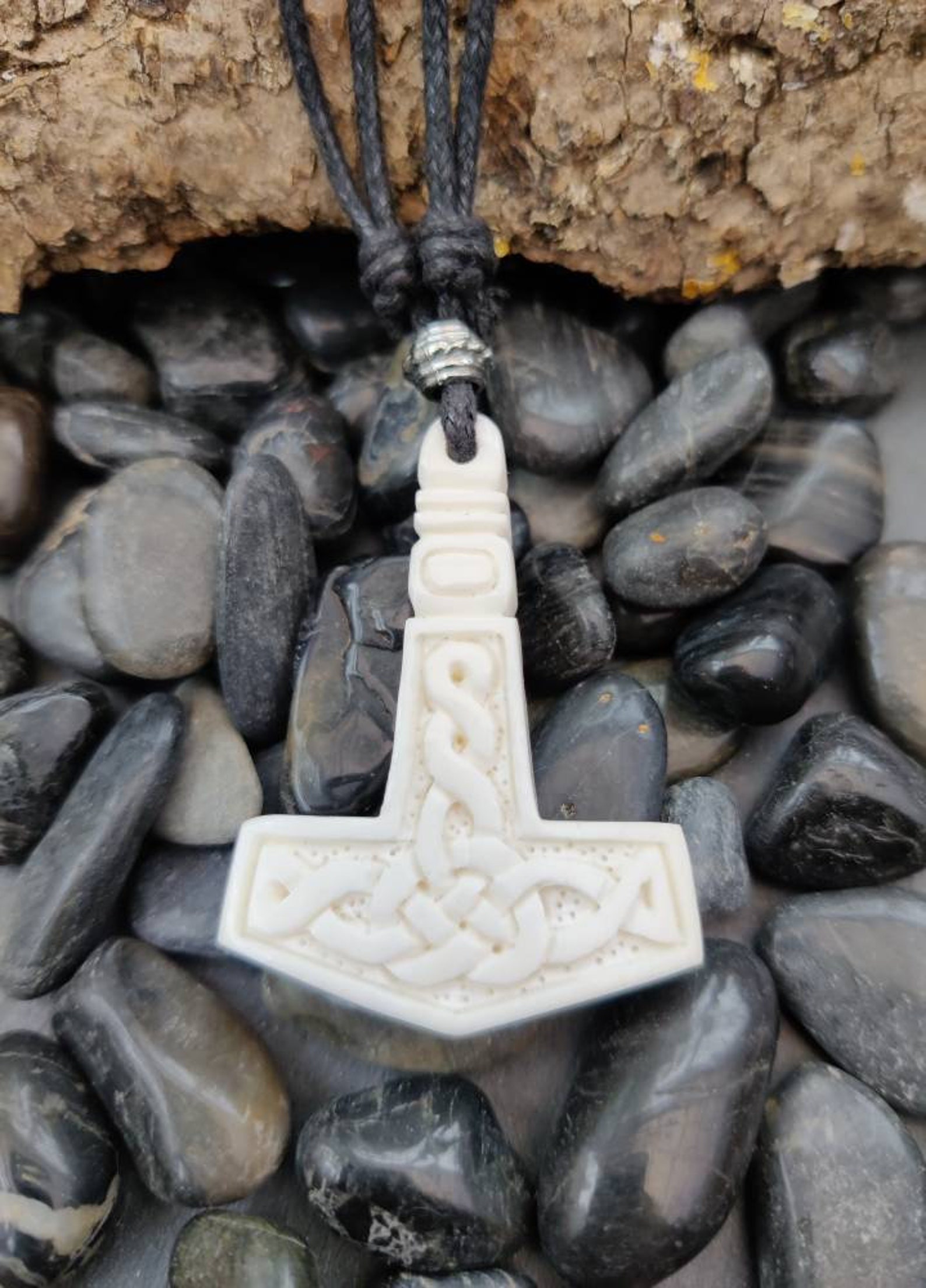 Bone Viking Mjolnir Pendant, White Thor's Hammer, Celtic Knotwork - Etsy UK