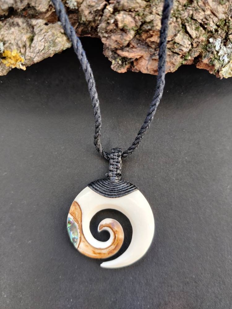 Bone Spiral Maori Style Pendant With Paua Shell Inset - Etsy