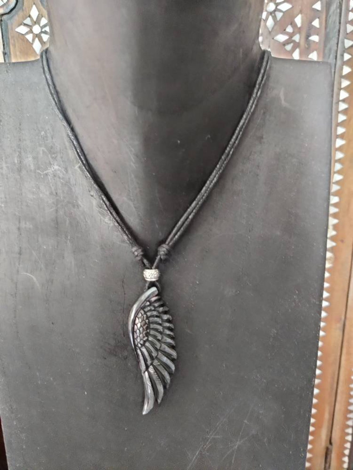 Bone Black Angel Raven Crow Wing Pendant | Etsy