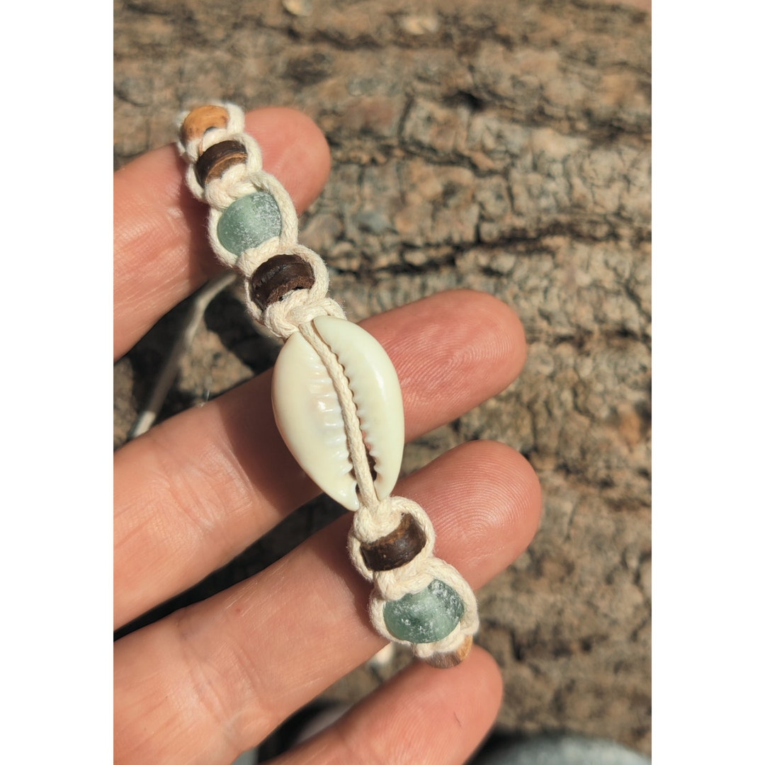 Cowrie Shell and Sea Glass Macrame Bracelet - Etsy