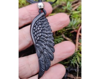 Black Buffalo Bone Hand Carved Wing Necklace, Black Wing Pendant, Mens ...