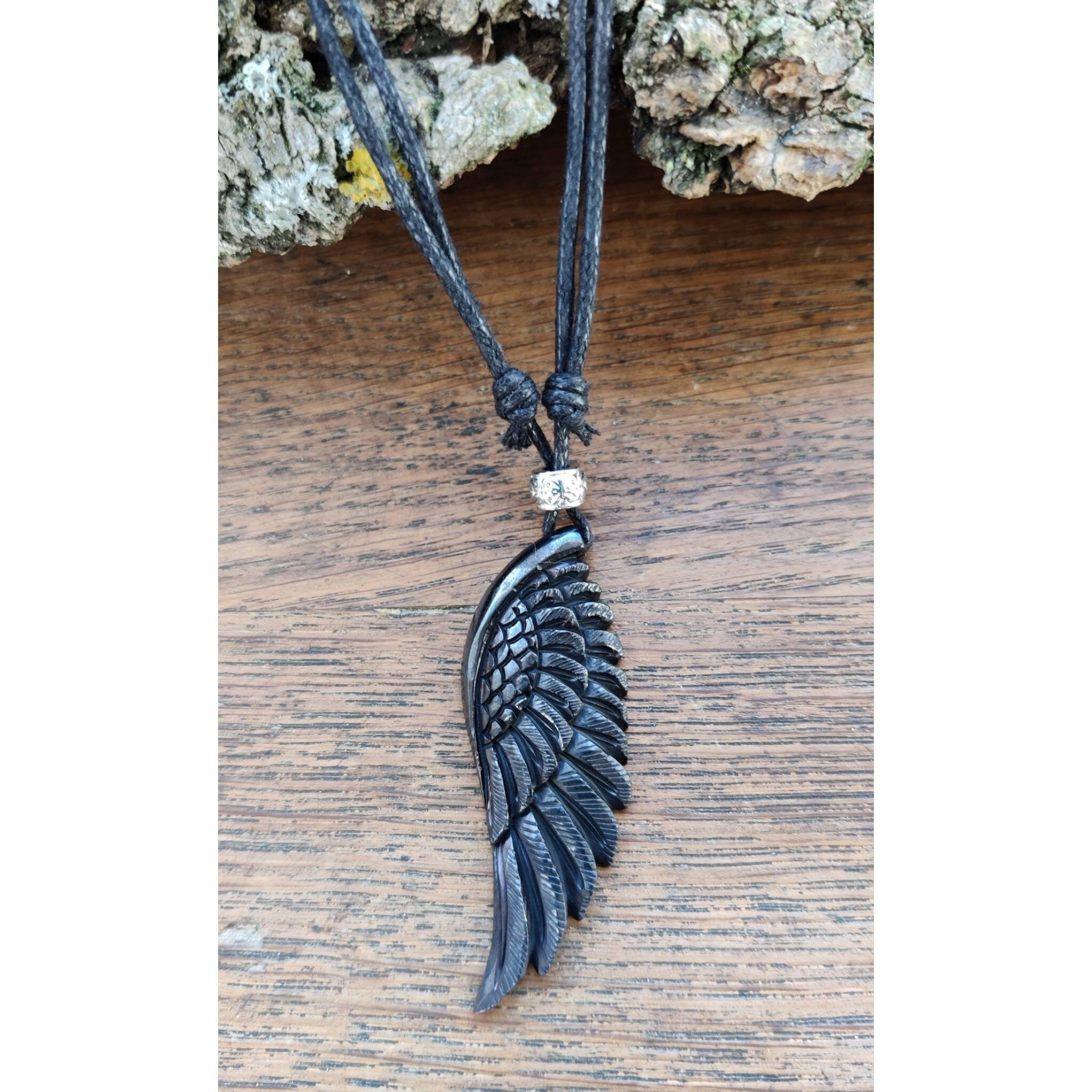 Bone Black Angel Raven Crow Wing Pendant | Etsy