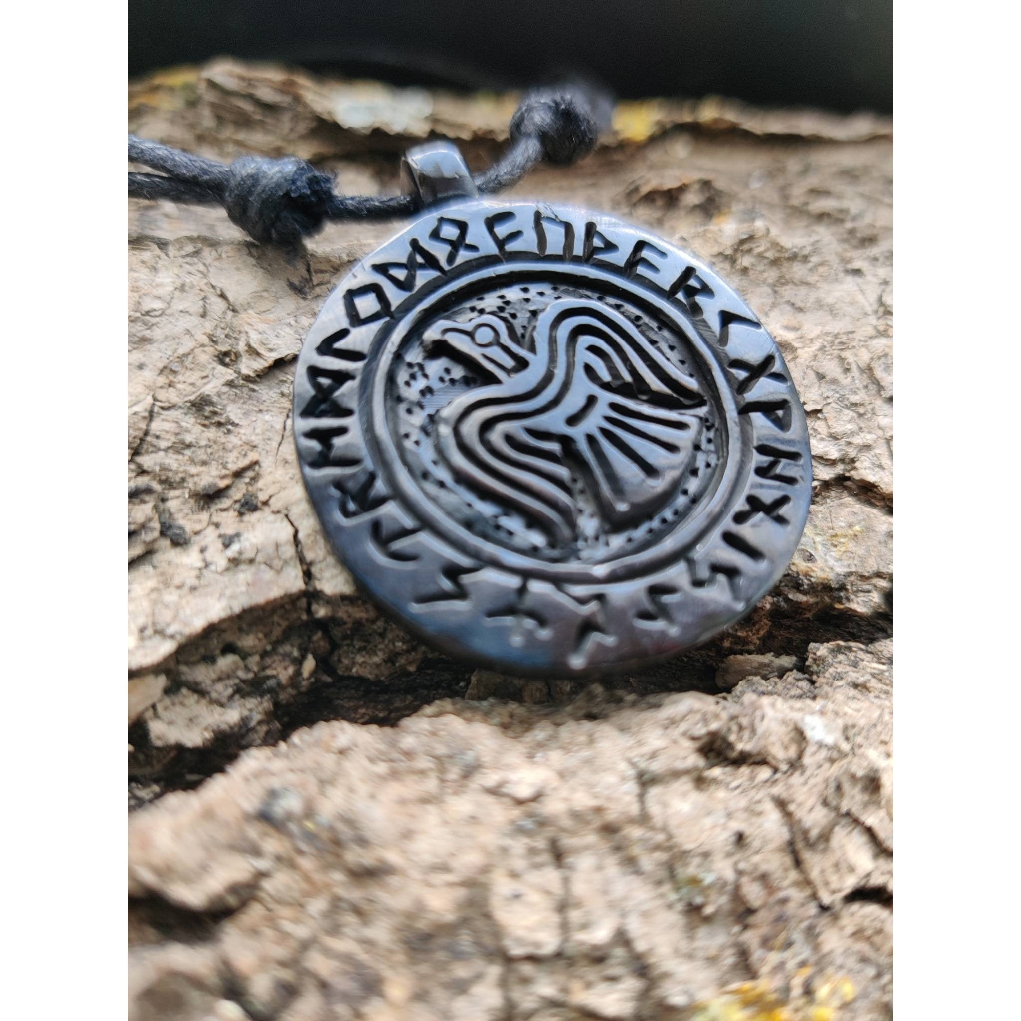 Viking Raven Norse Icelandic Rune black Bone Pendant - Etsy
