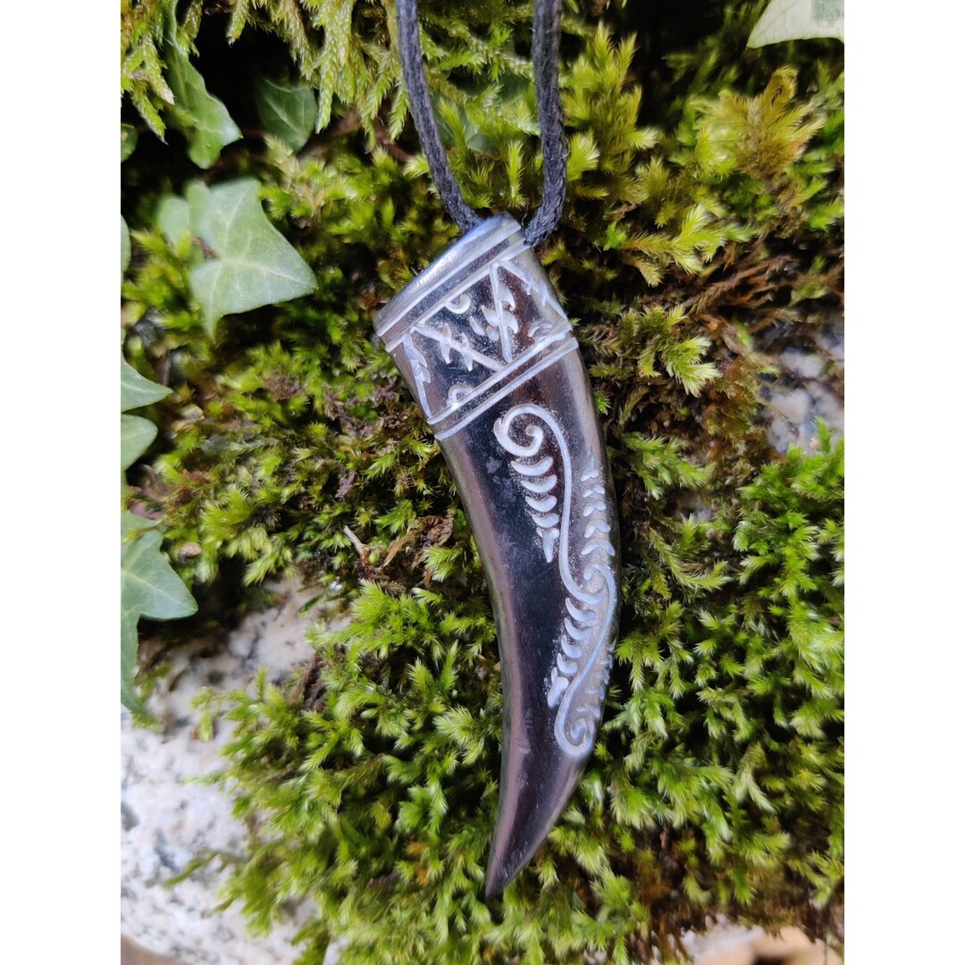 Black Bone Tooth Pendant, Hand Carved, Tribal Markings - Etsy